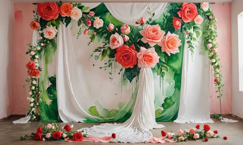 Floral Backdrop with Roses and Greene Stock Illustration - Illustration ...