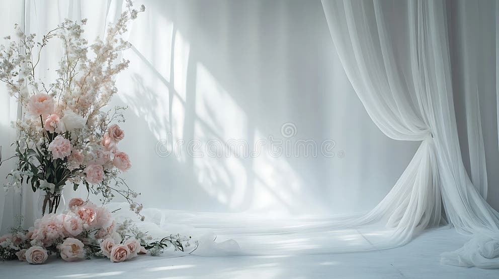Floral Backdrop, Window Light, Soft Drapes Stock Photo - Image of white ...