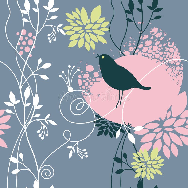 Floral Background with Bird Stock Vector - Illustration of decor ...