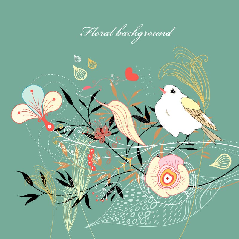 Floral Background With A Bird Stock Vector - Illustration of graphics ...