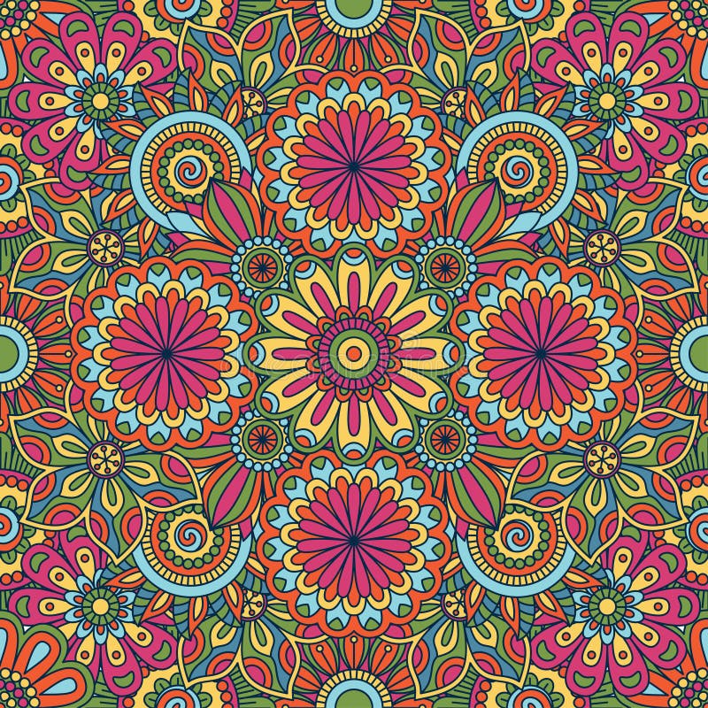 Floral Background Made of Many Doodle Flowers. Seamless Pattern Stock ...