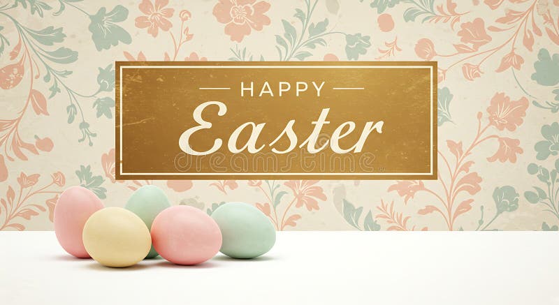 Floral Background with Pastel-colored Easter Eggs in Pink, Yellow, and ...