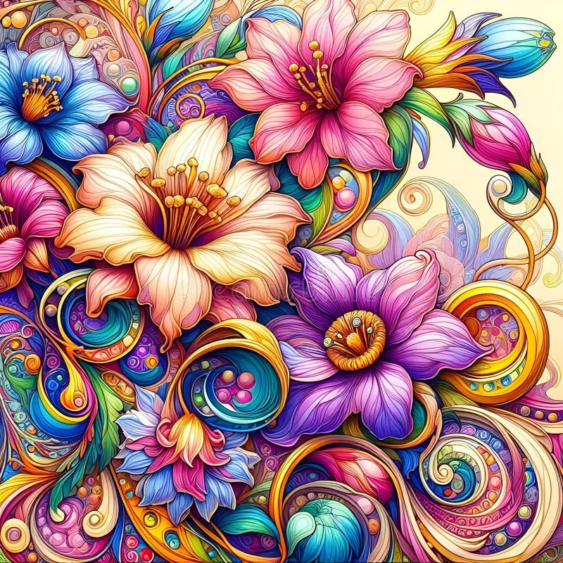 Floral Background Pattern Composition Modern Style Bright Coloured ...