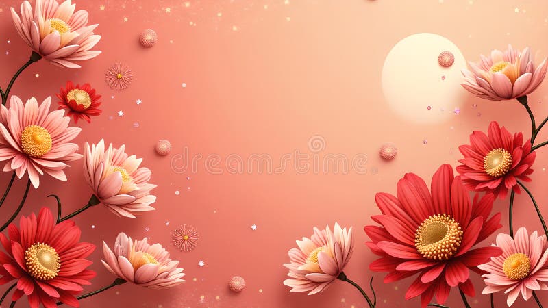 Floral Background with Pink and Red Flowers, Romantic and Elegant ...