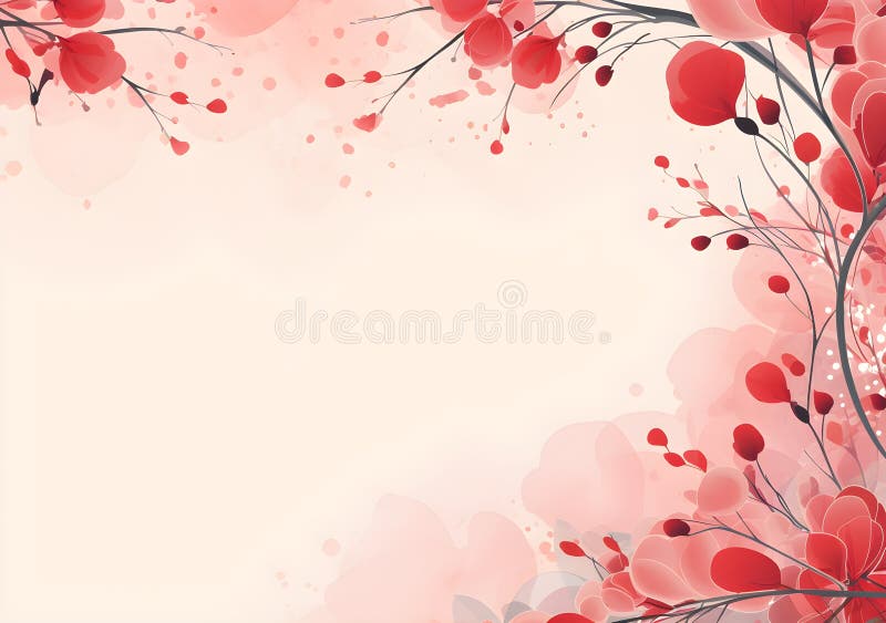 A Floral Background with Red Flowers and Branches. Abstract Ruby ...