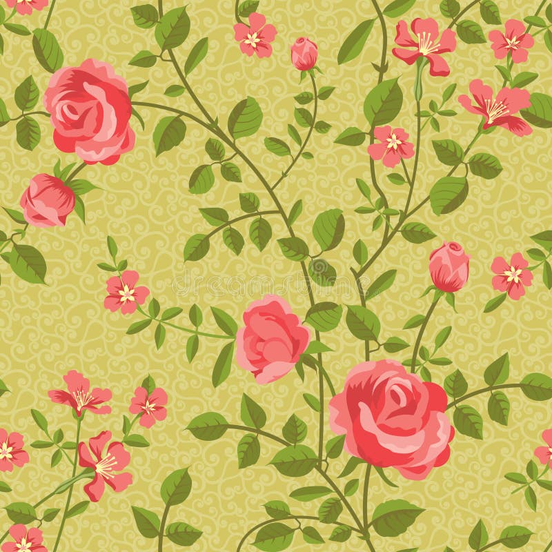 Seamless Garden Rose Pattern Stock Vector - Illustration of petal ...