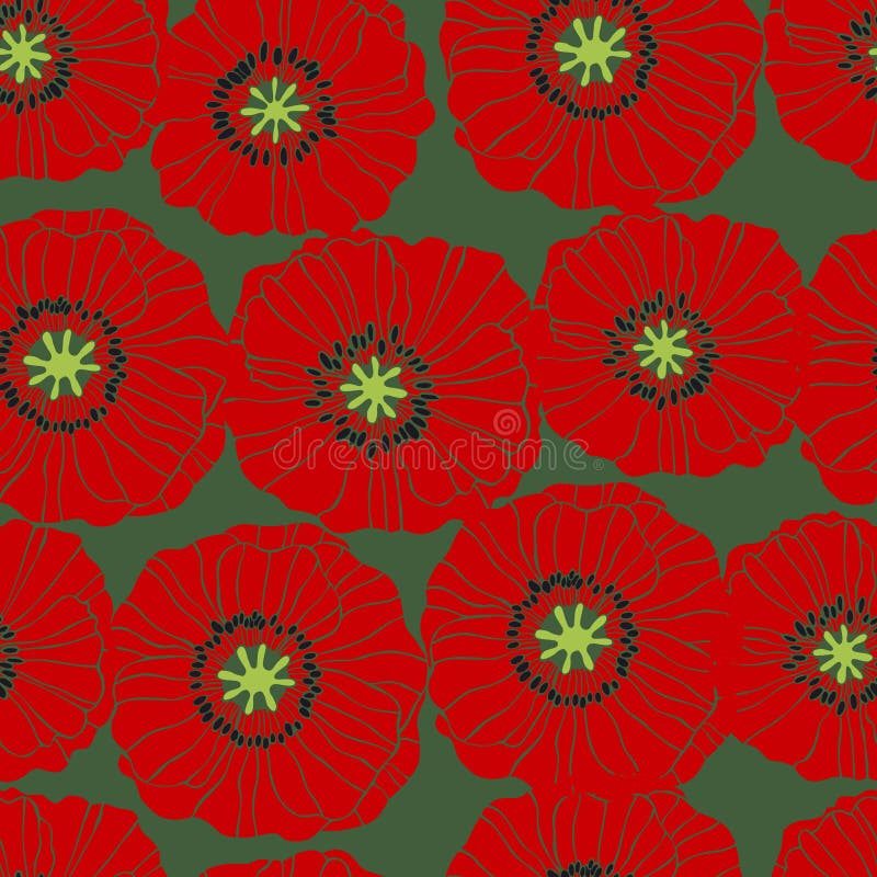Vector Pattern with Poppies Flowers Stock Vector - Illustration of ...