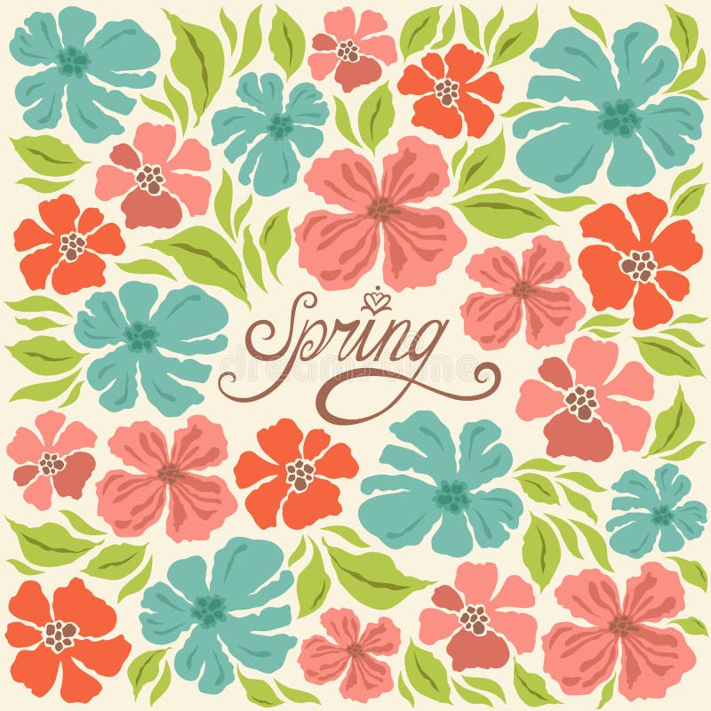 Spring.Watercolor Floral Greeting Card with Spring Lettering.Design for ...