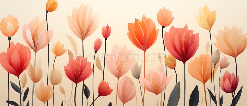 Floral Background with Tulips. Digital Illustration for Your Design ...