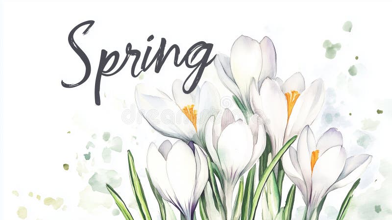 A Floral Banner with Crocuses and "Spring" Stock Illustration ...