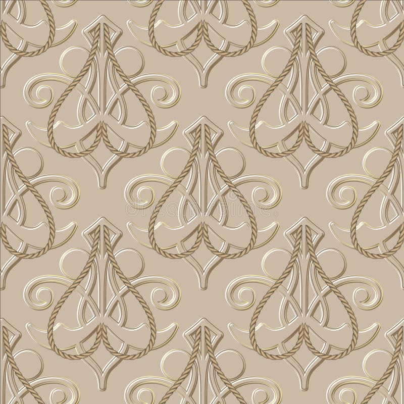 Floral Baroque 3d Seamless Pattern. Vector Embossed Beige Background ...