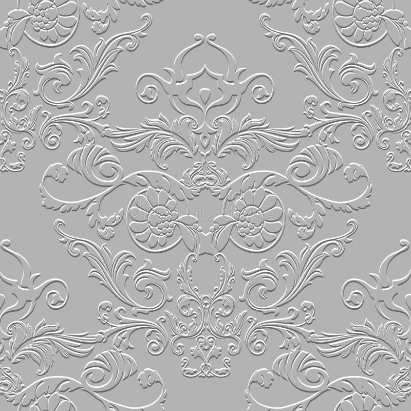 Floral Baroque 3d Seamless Pattern. Vector Embossed White Background ...