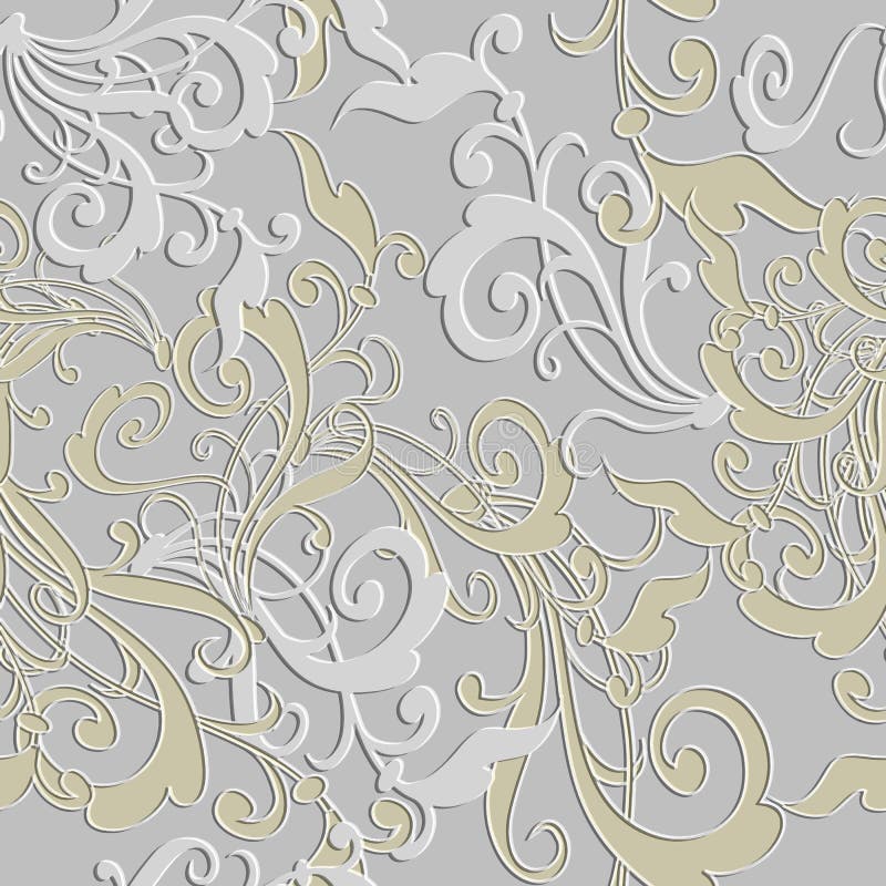 Floral Baroque 3d Seamless Pattern. Vector Embossed White Background ...