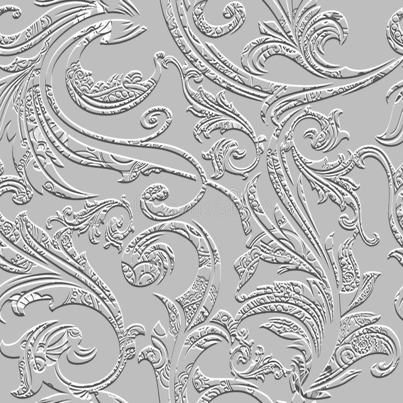 Floral Baroque White 3d Seamless Pattern. Vector Embossed Vintage ...