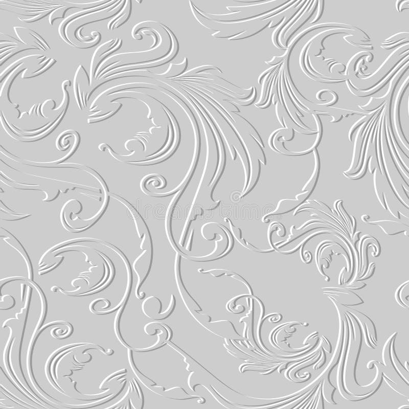 Floral Baroque White 3d Seamless Pattern. Vector Embossed Vintage ...