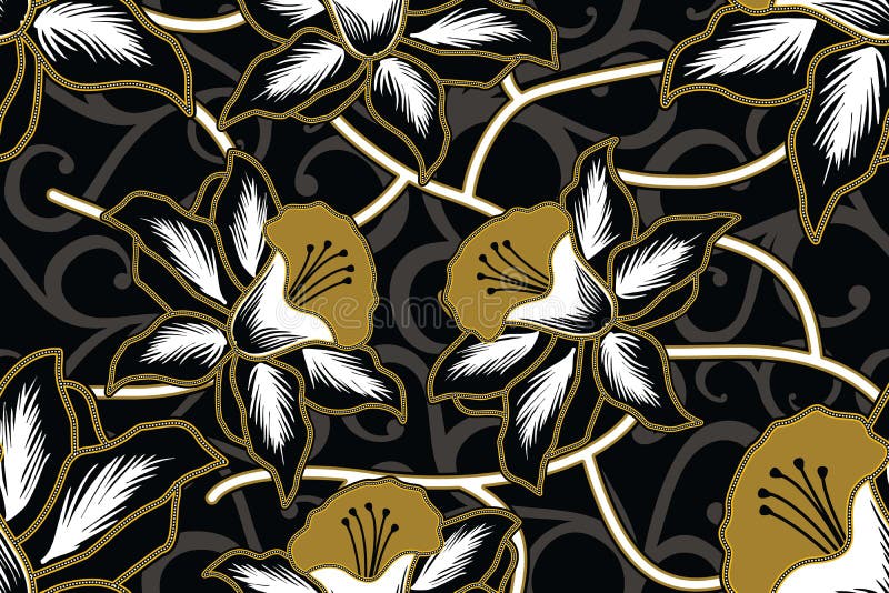 Floral Batik Motif Vector Illustration Stock Vector - Illustration of ...