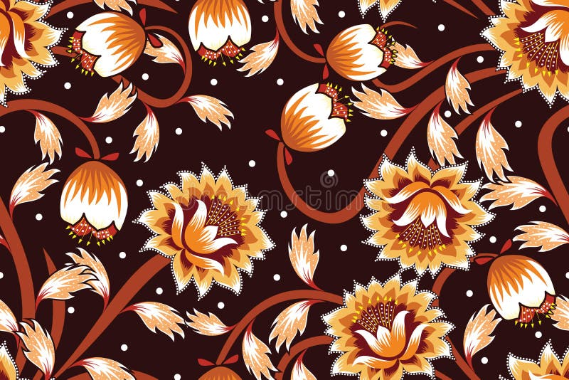 Floral Batik Motif Vector Illustration Stock Vector - Illustration of ...