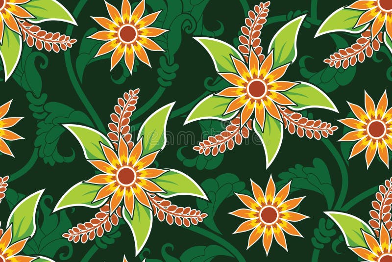 Floral Batik Motif Vector Illustration Stock Vector - Illustration of ...