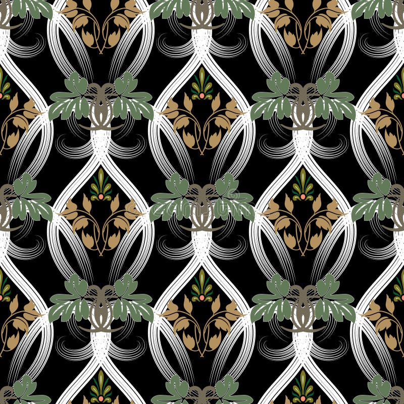 Floral Beautiful Vintage Seamless Pattern. Wave Lines Ornamental Grid ...