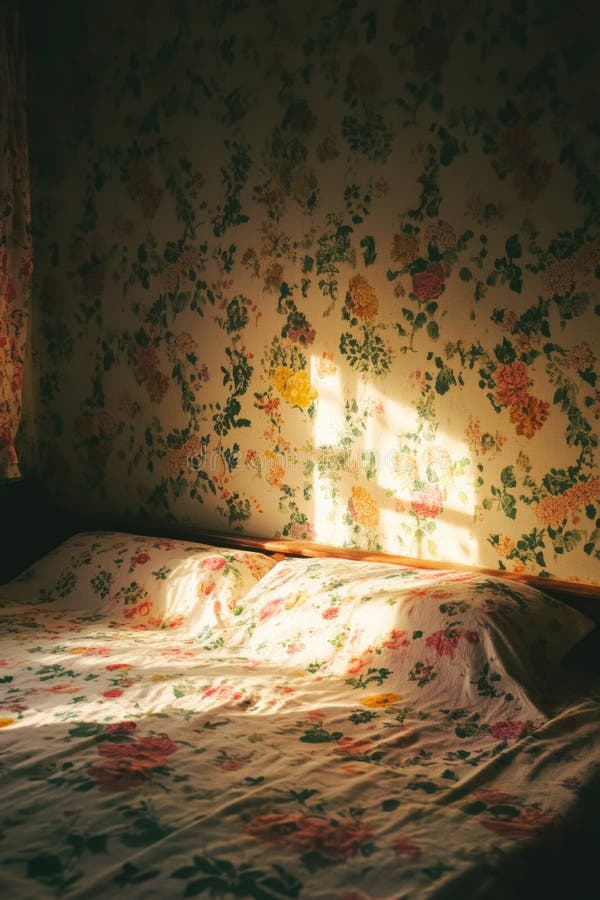 Floral Bed Room Wallpaper stock image. Image of soft - 375055923