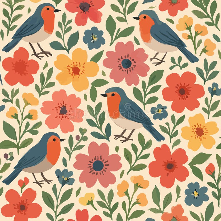 Floral Bird Spring Print Design in Vector Stock Illustration ...
