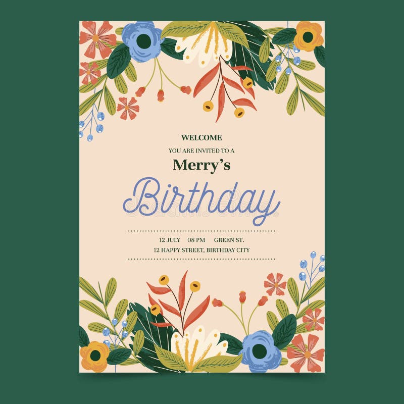 Floral Birthday Invitation Template Vector Design Illustration Stock ...