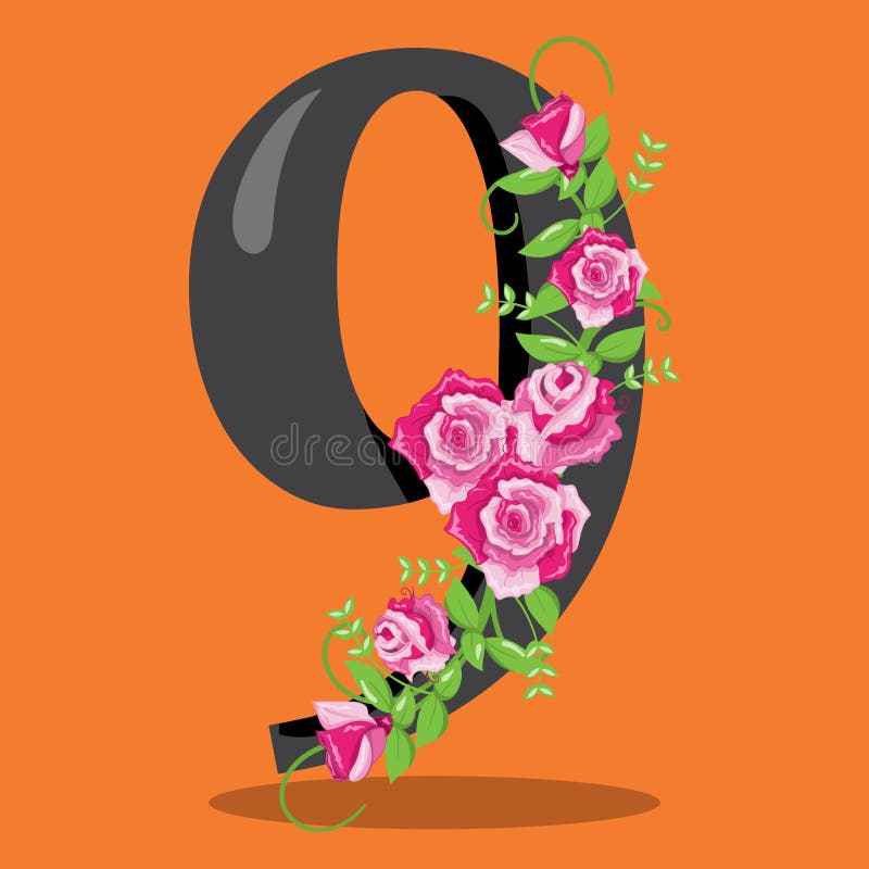 Floral black number 09 stock vector. Illustration of cartoon - 198986552