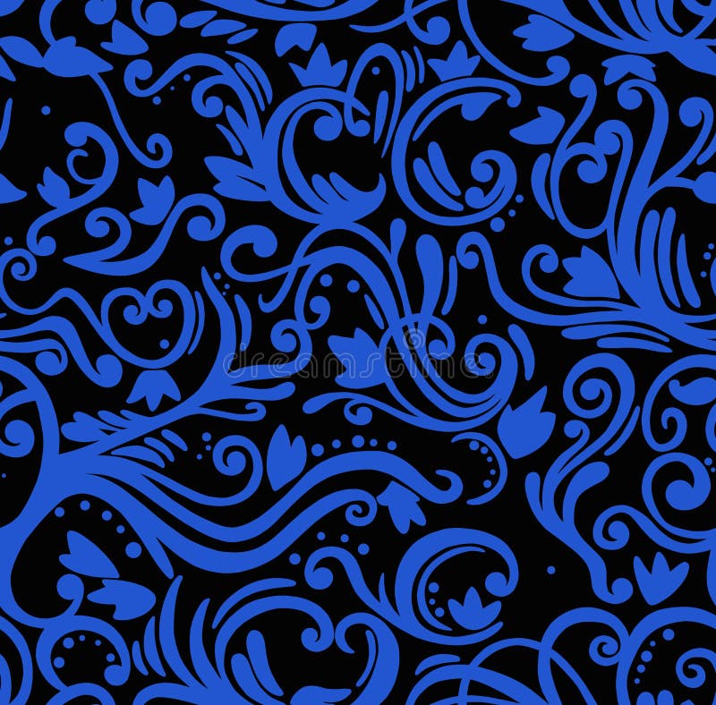 Floral Blue Pattern on Black Background, Abstract Design, Stock ...