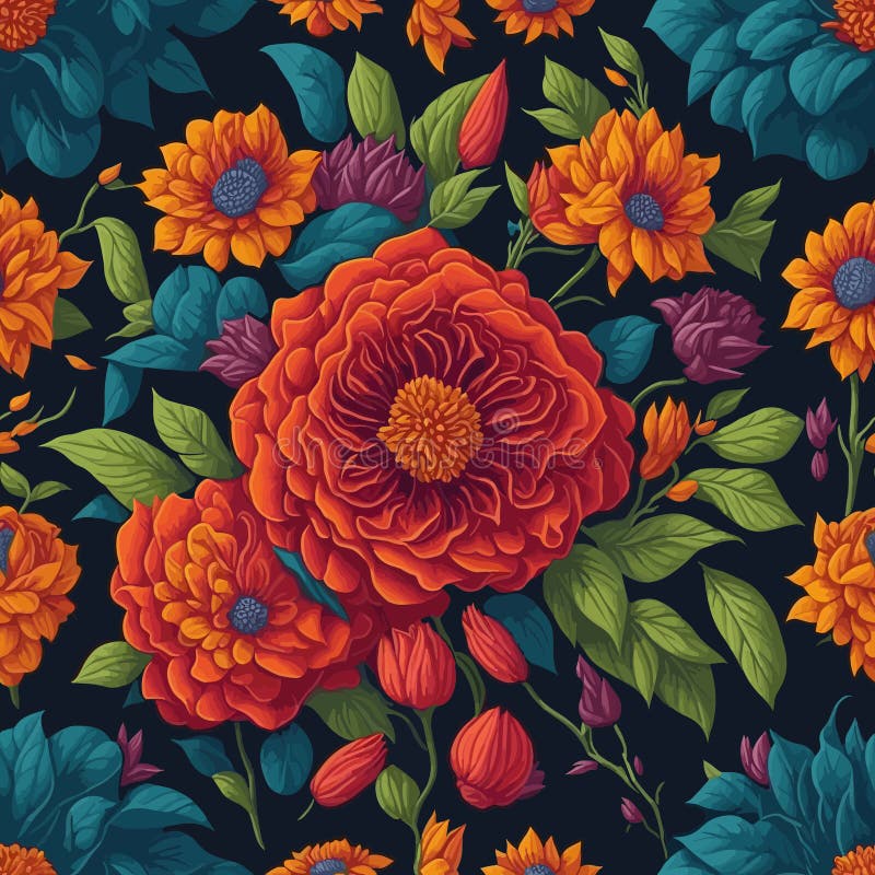 Floral Boho Background Bright Flowers on Light Background Repeatable ...