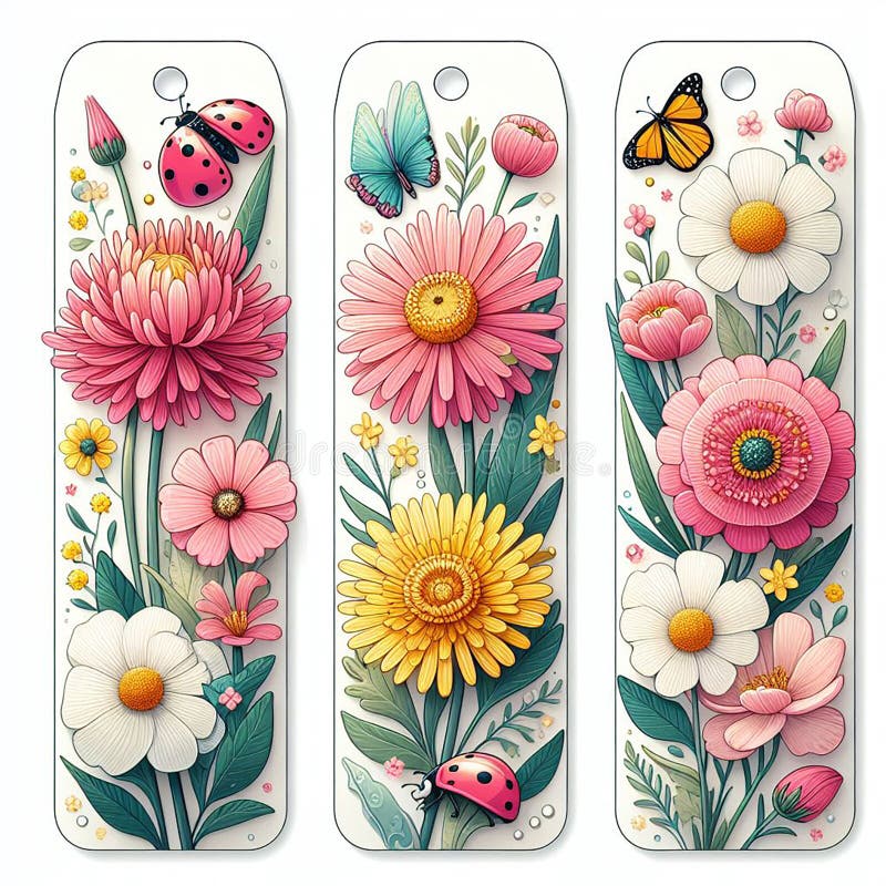 Floral Bookmarks stock illustration. Illustration of stained - 380164219