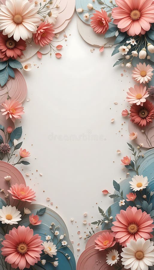 Floral Border with Daisies Frame on White Background for Spring Design ...