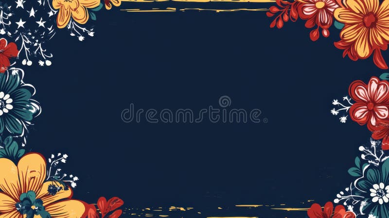Floral Border Design on Dark Blue Background for Invitations Stock ...