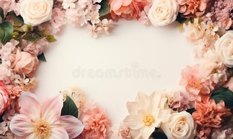 Floral Border Frame, Assorted Garden Flowers Empty Space Background ...