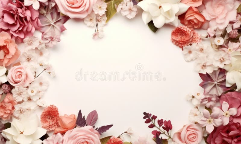 Floral Border Frame, Assorted Garden Flowers Empty Space Background ...