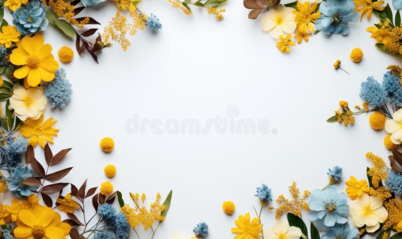 Floral Border Frame, Assorted Garden Flowers Empty Space Background ...