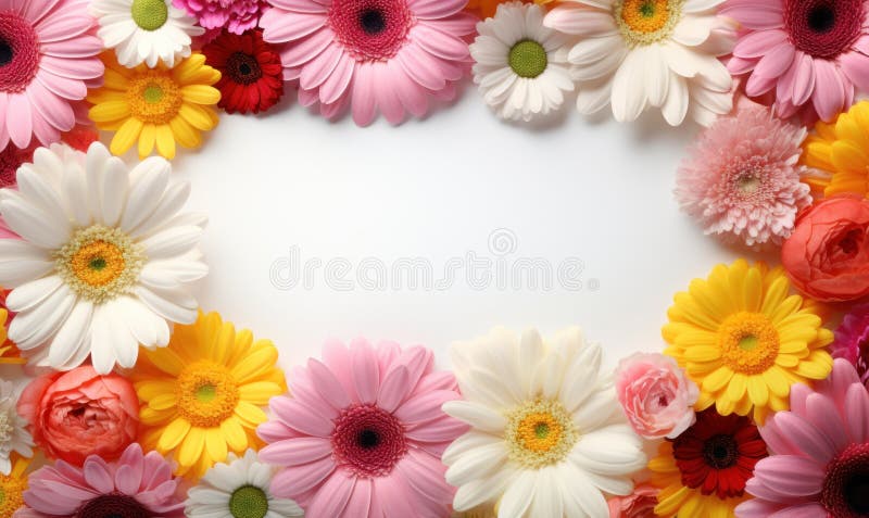 Floral Border Frame, Assorted Garden Flowers Empty Space Background ...