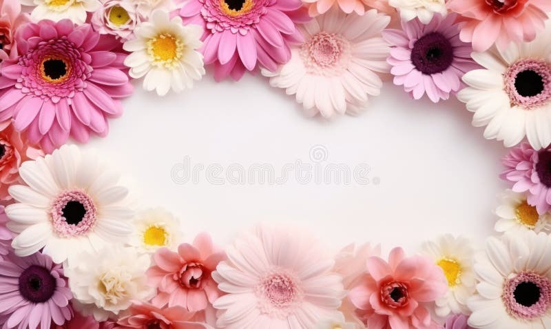 Floral Border Frame, Assorted Garden Flowers Empty Space Background ...