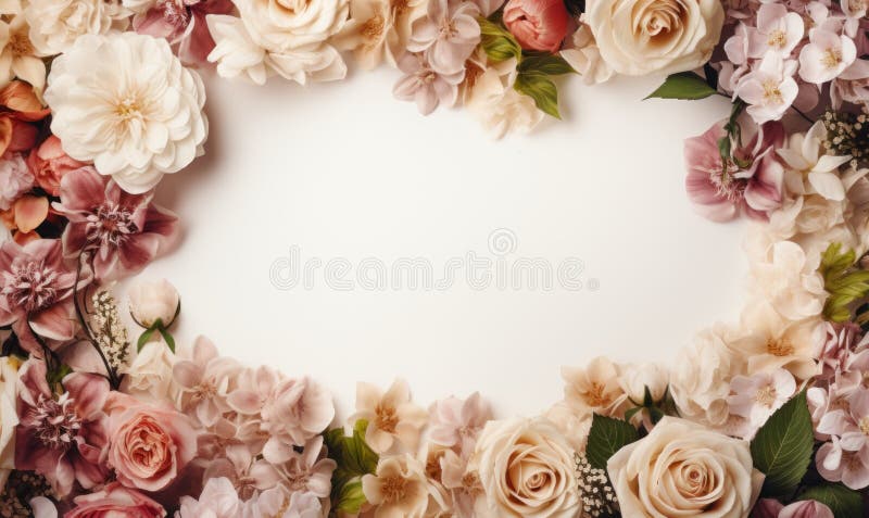 Floral Border Frame, Assorted Garden Flowers Empty Space Background ...