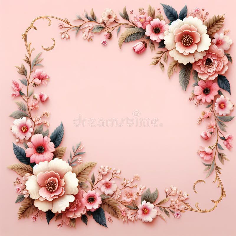 Floral Border Frame Design with Pink Background Stock Illustration ...