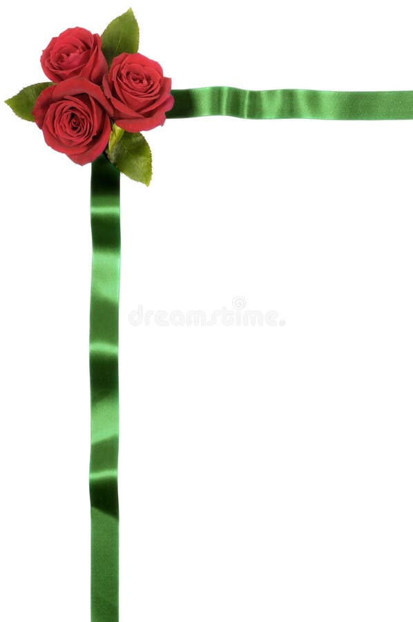 Floral Border Frame, Red Roses, Green Ribbon, Vertical Stock Photo ...