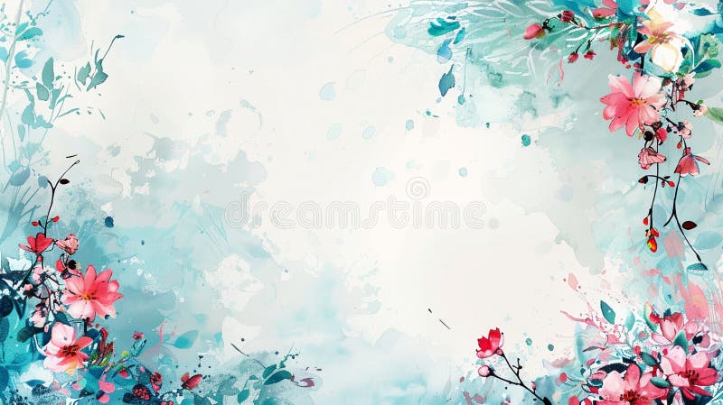 Elegant Watercolor Floral Design Teal Pink Flowers Artistic Background ...