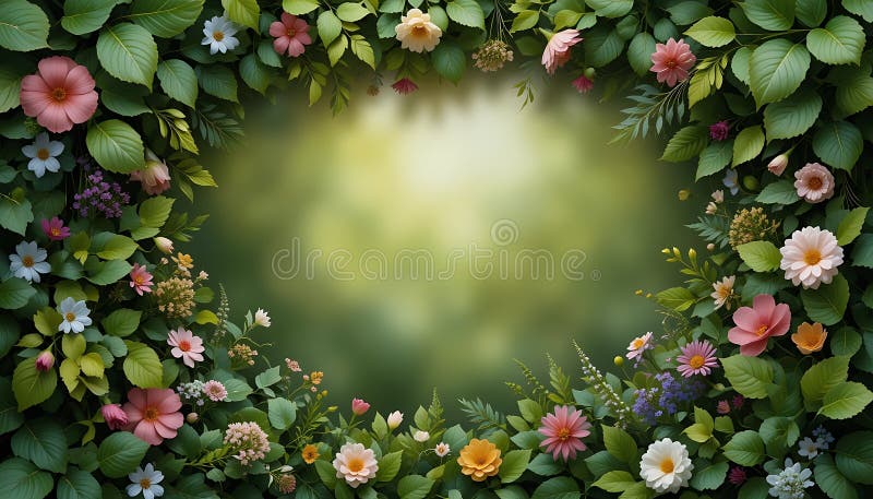 Floral Border with Greenery and Light Background for Spring Concepts ...