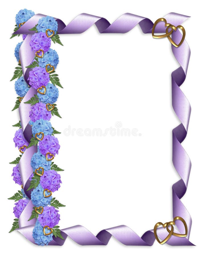 Floral Border Hydrangeas and Ribbon Stock Illustration - Illustration ...