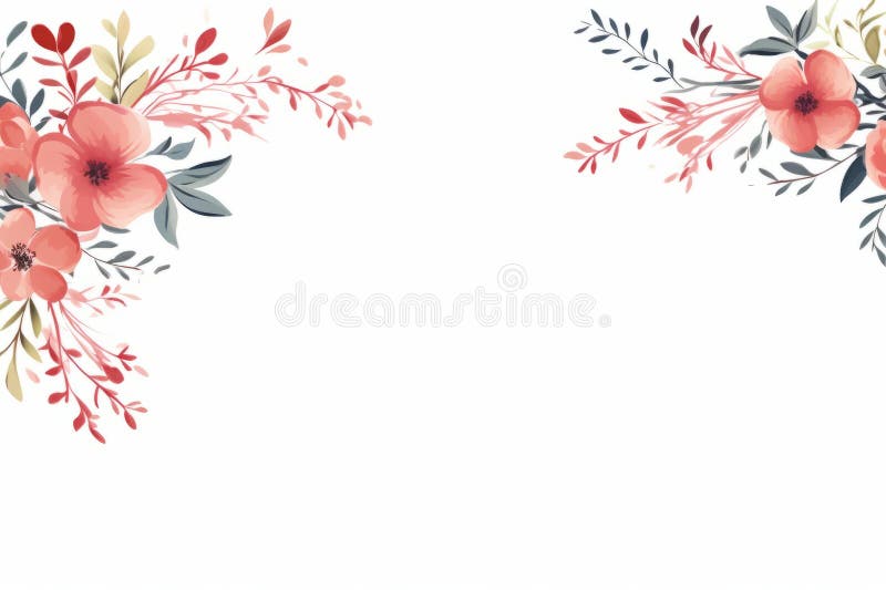 Floral Border with Red and Pink Flowers on a White Background Stock ...