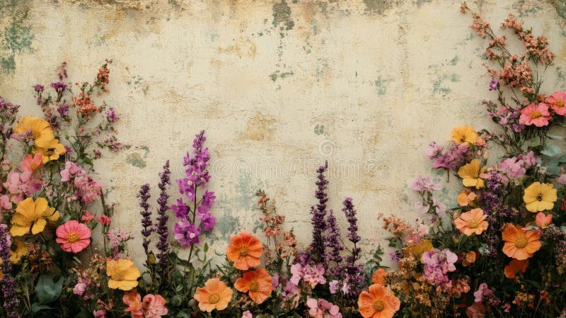 Floral Border on a Textured Cream Background Stock Illustration ...