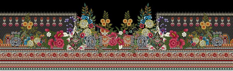 Floral Border with Traditional Multiple Borders Textile Stock Photo ...