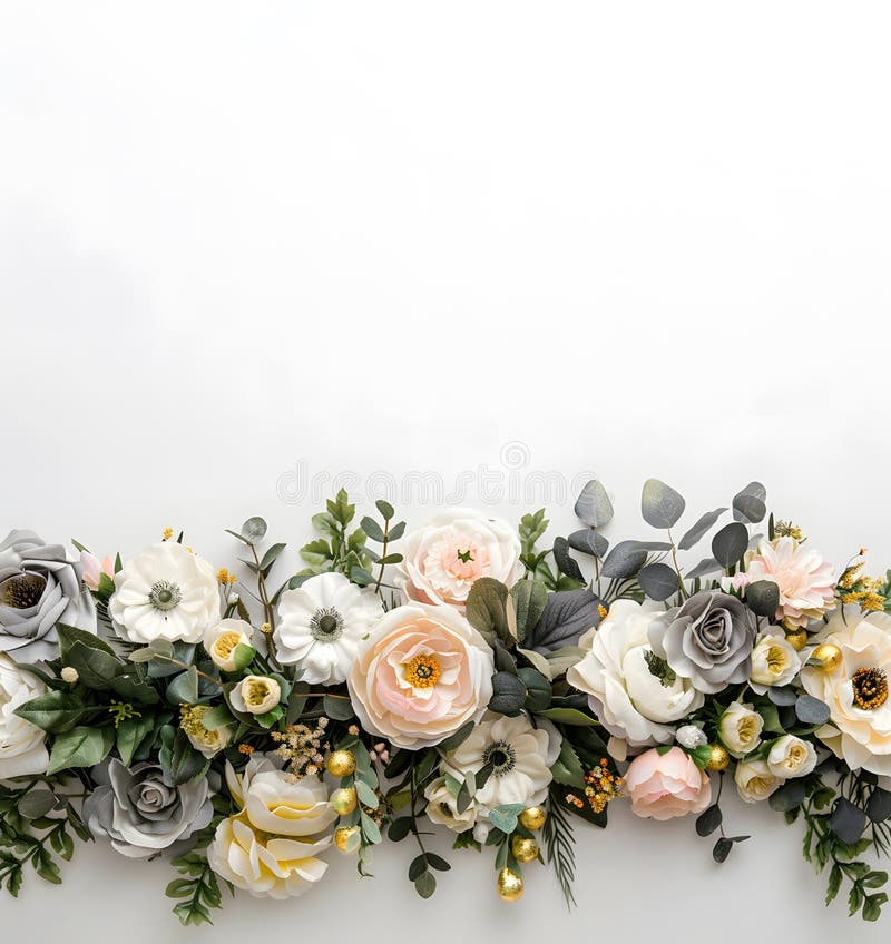 Floral Border with White and Grey Flowers Stock Illustration ...