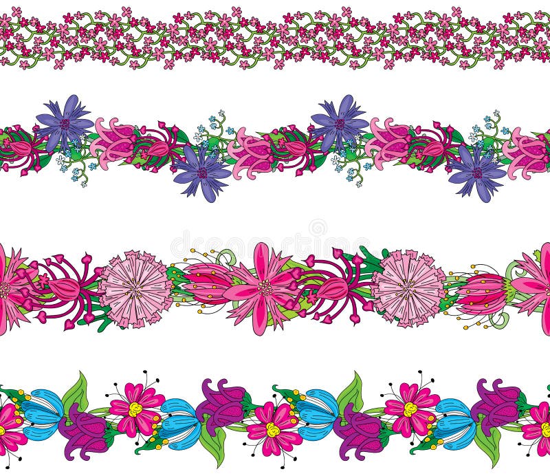 Floral borders stock vector. Illustration of four, purple - 111261014