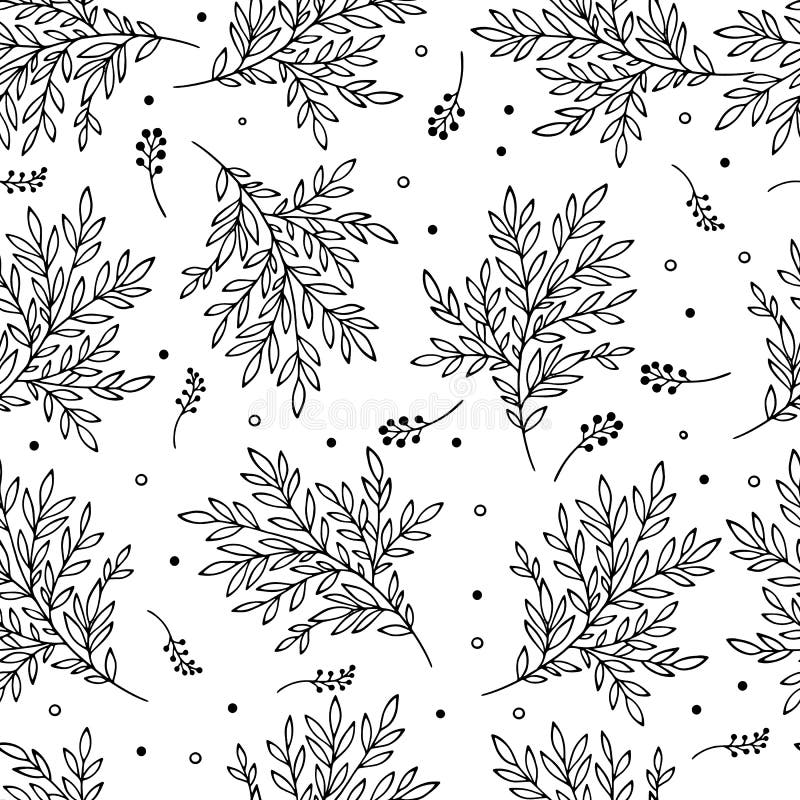Floral Botanical Pattern, Outline Hand Drawn Style Stock Illustration ...