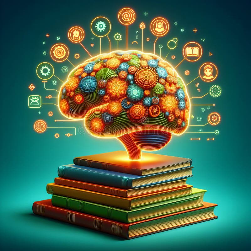 Floral Brain on Knowledge Stack Stock Photo - Image of vibrant ...